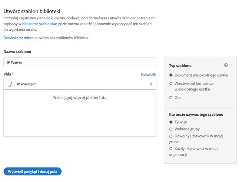 Tworzenie szablonu na podstawie umowy